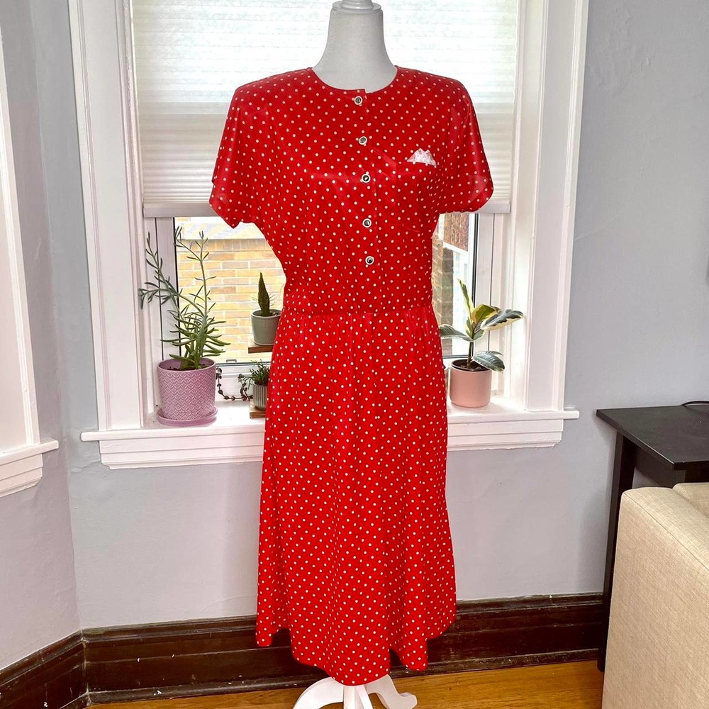 Blair 1980’s Red And White Polka Dot Secretary Dress … - Gem